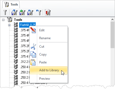 Profile-NEST Module > Create Machining Operations > Cutting Tools > Add Tool Library